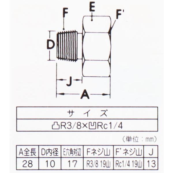 SK11 H&H 異径ニップルソケット R3/8雄ネジ×Rc1/4雌ネジ 継手 継ぎ手 真鍮製 ジョイント #083 ソケット 雄ネジ コネクター エアーホース用 : エスエスネット - 通販 ...