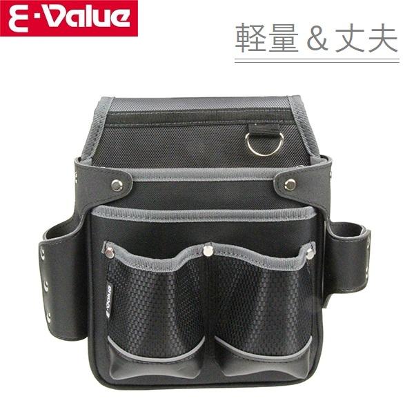 E-Value 腰袋 釘袋 ホルダー付 EDK-4D-GR 工具差し 工具袋 電工袋 おしゃれ かっこいい ツールケース サポートベルト 大工道具 黒 ブラック : S.S net - 通販 ...