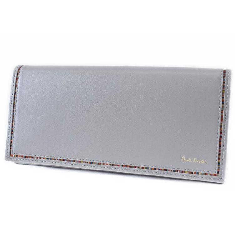 Paul Smith 財布 メンズ 長財布 ポールスミス ブランド ストライプ インセットディテール かぶせ フラップ 専用箱付 ライト グレー 男性 紳士 本革 ギフト BPS273 ...