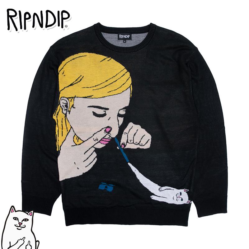 リップンディップ ニット RIPNDIP スウェット Coconerm Knit Sweater ブラック トップス ネコ 猫 スケーター ...