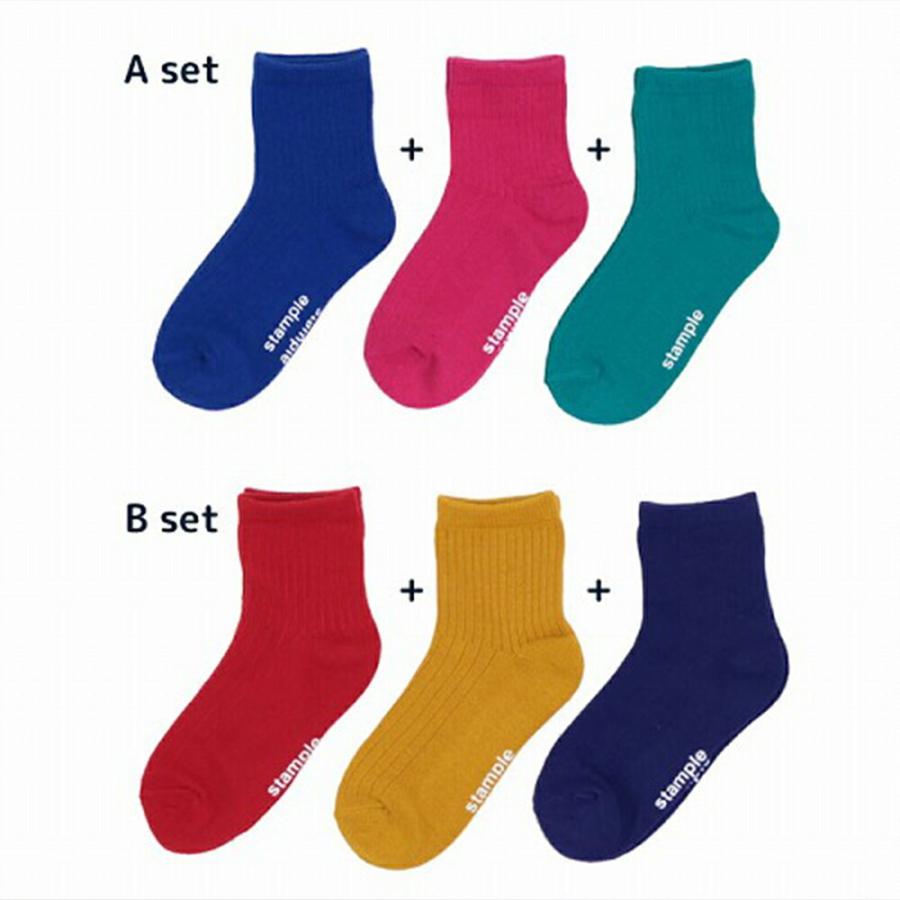 靴下 キッズ スタンプル stample チラ見せアクセント ショートソックス くつした ベビー 3P セット スニーカー 滑り止め かわいい ボーダー 保育園 幼稚園 学校 ...
