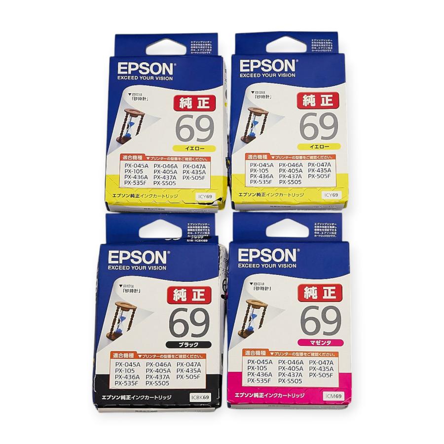 エプソン 送料無料!! EPSON ICBK69 ブラック1個 ICM69 マゼンタ1個 ICY69 イエロー2個計4個セット インクカートリッジ 砂時計 純正 【ku】 : スターオフィス ...