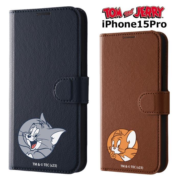 ingrem メール便 iPhone15Pro 手帳型 PUレザー ケース マグネット カバー 手帳型ケース 手帳 スタンド かわいい シンプル トムとジェリー ブラック ブラウン ...