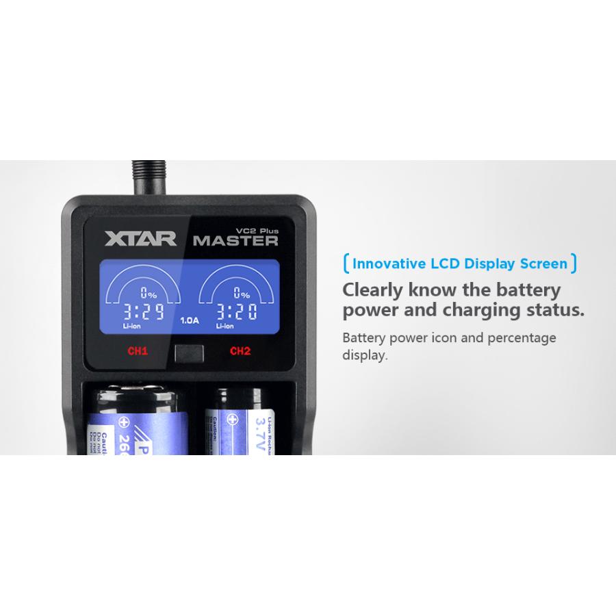 XTAR(エクスター) VC2 Plus MASTER 多機能USB 充電器 リチウム電池 カウントダウンタイマー機能付 LCD ディスプレイ VC2Plus : Crossfield ...