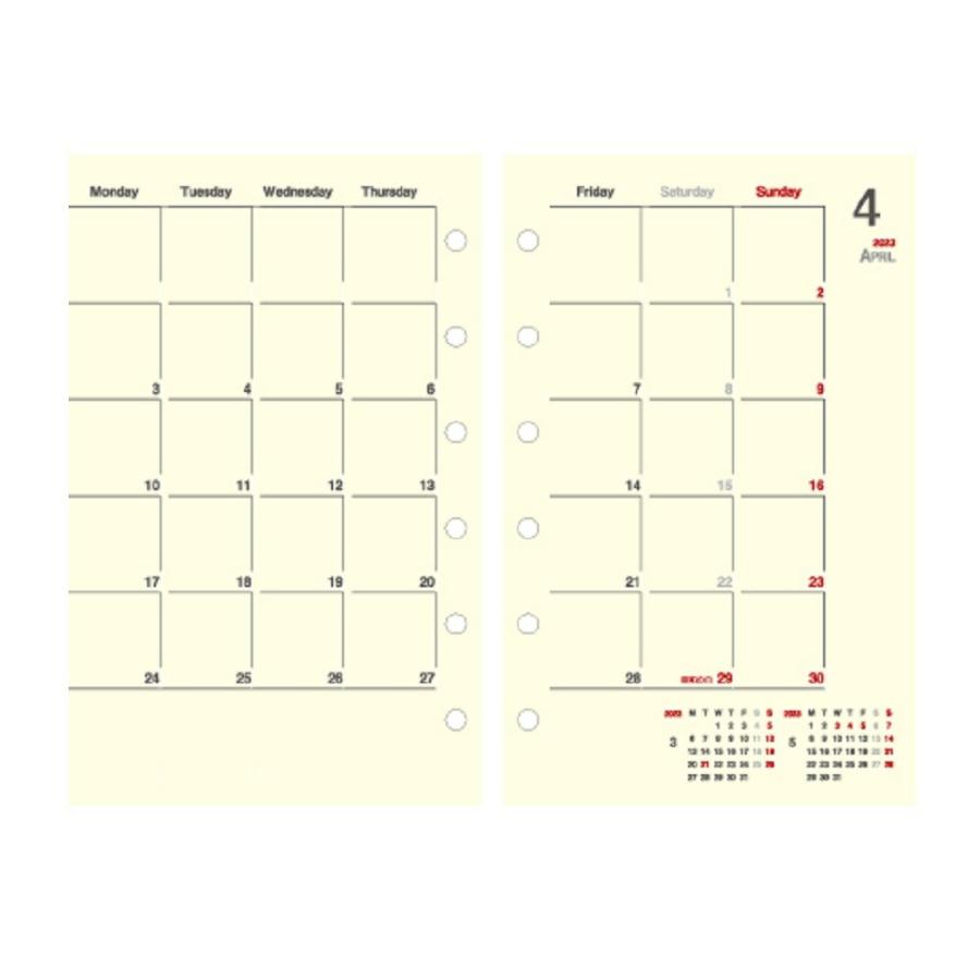 ダイゴー 2023年1月始まりダイアリー E1353 1ヶ月ブロック＆見開き2週間 ミニサイズ6穴 マンスリー＋ウィークリー ブロック ...