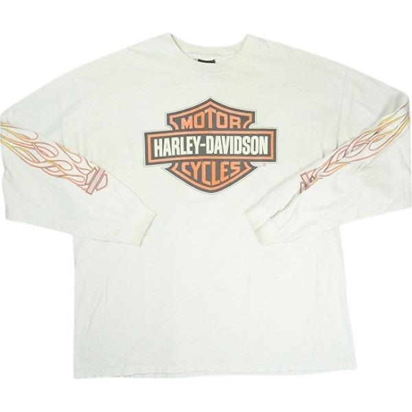 VINTAGE ヴィンテージ Harley Davidson ハーレーダビッドソン Orange Flame LS Tee ロンT 白 ...
