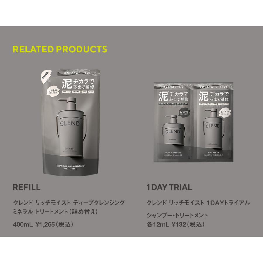 CLEND シャンプー 1DAYトライアル トリートメント クレンド リッチモイスト ディープクレンジング ディープリペア ミネラル 各12mL [8点セット] : 公式ステラシード・ボトル ...