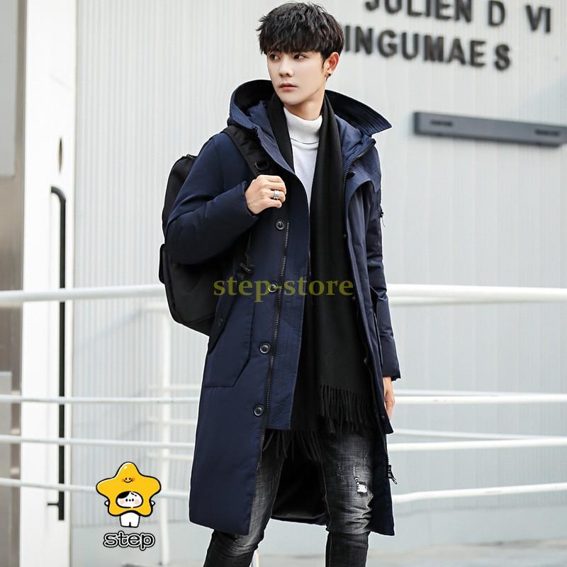 ダウンジャケット メンズ ロング丈 フード付き ダウンコート フェザー 英字 厚手 アウター カジュアル 冬服 ゆったり 保温 コーデ トレンド 学生 ダウンジャケット メンズ ロング丈 フード付き ダウンコート フェザー