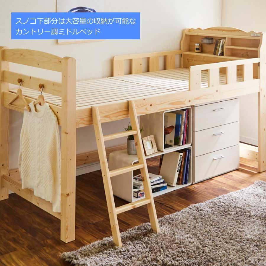 ロフトベッド システムベッド 高さ130cm ミドルベッド スノコ ベッド 木製 宮付き ライト付き 縦幅213cm 横幅102cm フレームのみ 人気 おすすめ : 大川家具インテリアの ...