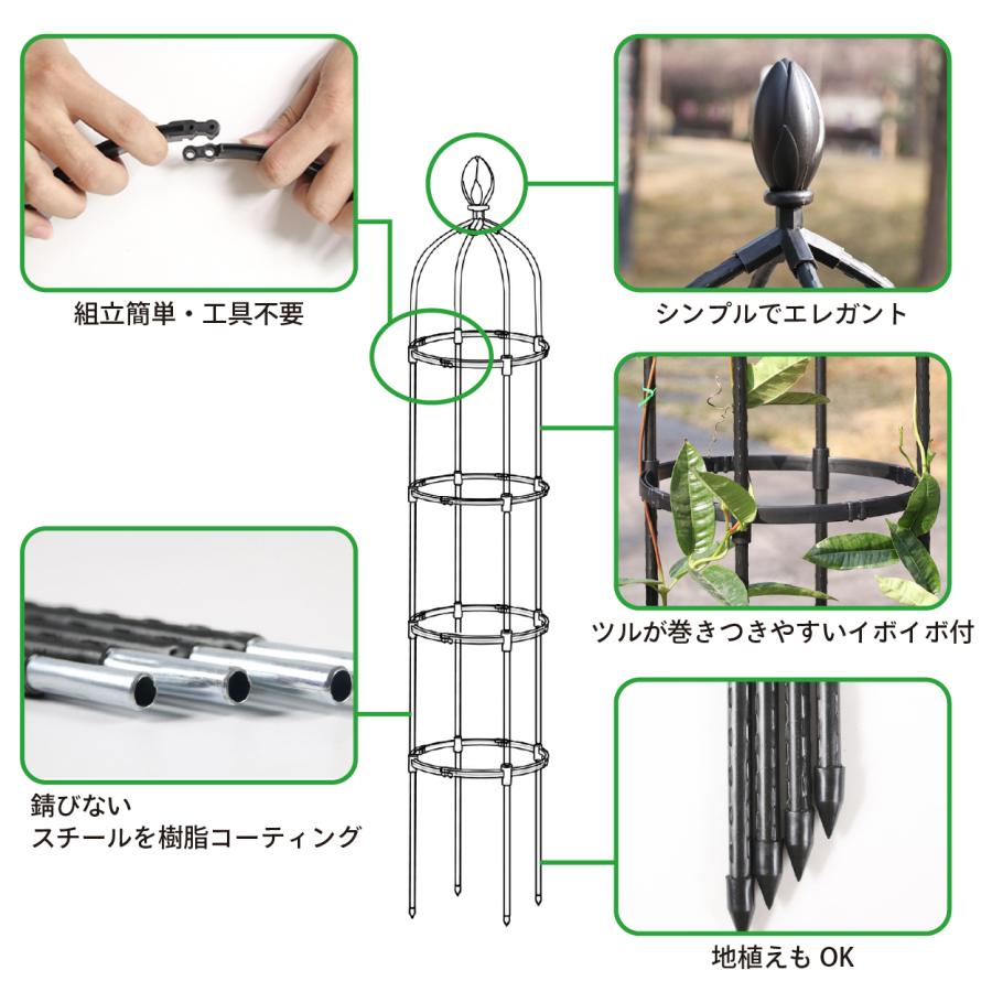 オベリスク オベリスク支柱 バラ 薔薇 クレマチス 園芸 ガーデン シャビー トレリス ガーデニング 支柱 おしゃれ スリム 黒 アイアン風 175cm 直径31.7cm :scobl31h ...