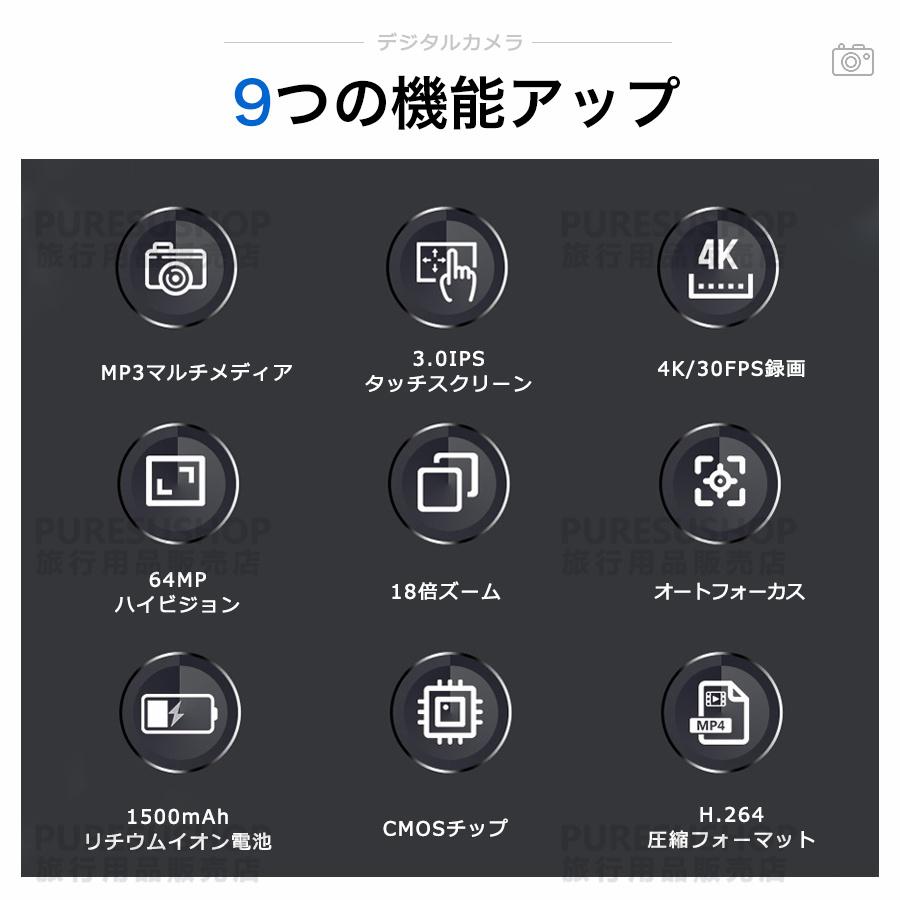 [限定3000クーポン+5%ポイント ]デジタルカメラ デジカメ 4K 6400万画素 18倍ズーム 3.0インチのタッチスクリーン OTG転送カメラ 1500mAh大容量手ブレ補正防塵 ...