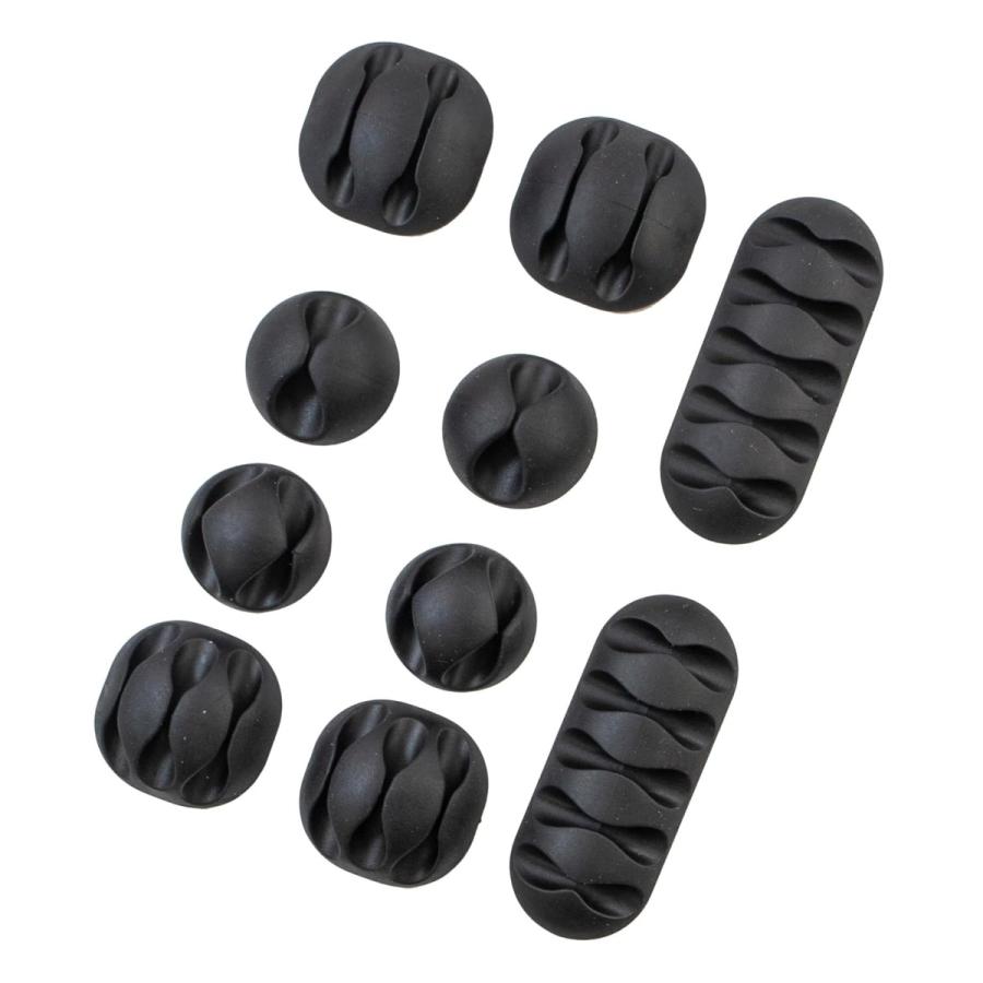 デスク回りをスッキリと ケーブルクリップ セット ブラック 5種類 各2個入 マウス 充電ケーブル 等に SE-CC-949 : St ...