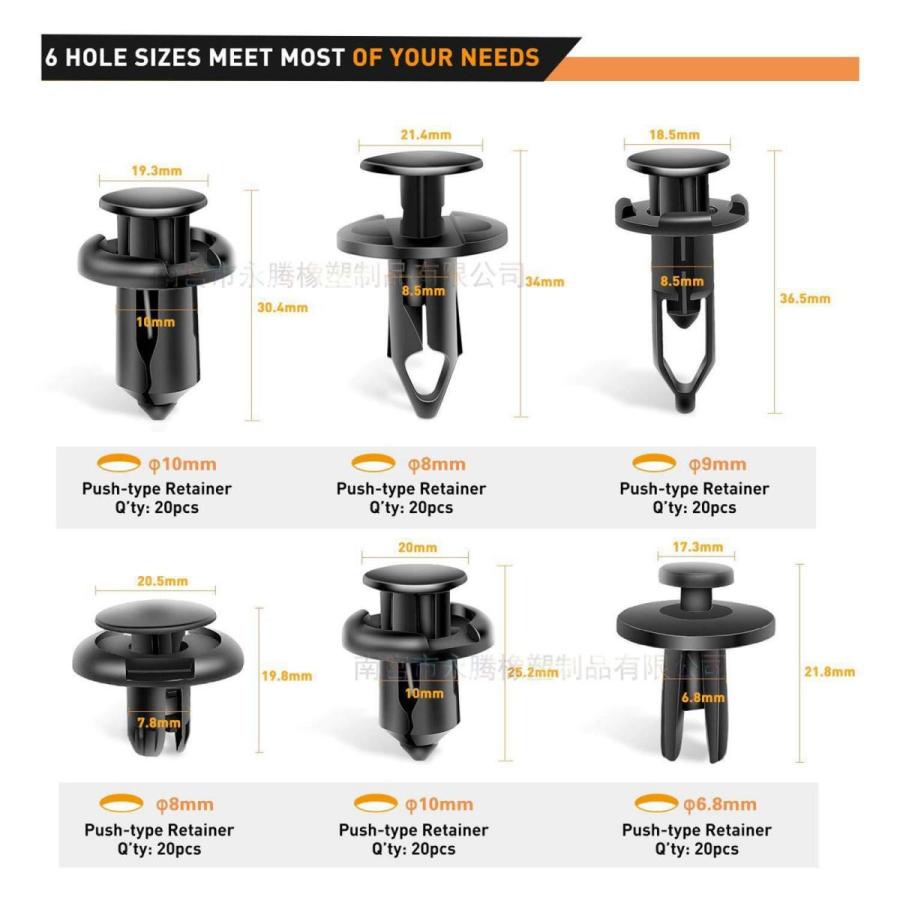 120個 カーファスナー 保持クリッププラスチックリベットキット ドアクリップトリムファスナー プッシュリベット gmフォードホンダアキュラ ...