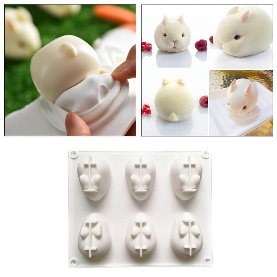 ケーキモールド ウサギ シリコン 6穴 ケーキ型 3Dうさぎ形 ベーキングツール フォンダントレイ 菓子 チョコレート カップケーキ 日本メーカー新品