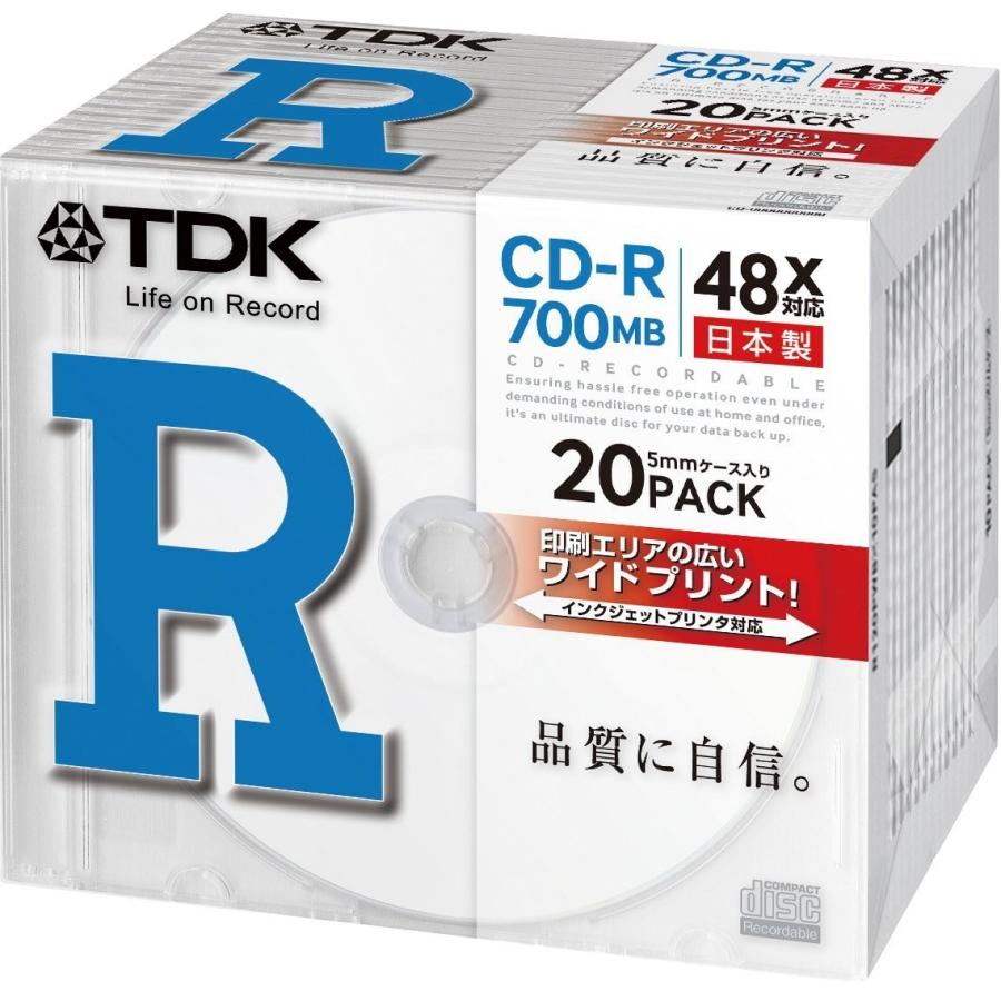 TDK CD-R 700MB 48X ホワイトワイドプリンタブル 日本製 20枚 5mmケース入り CD-R80PWDX20B : StoneGold - 通販 - Yahoo!ショッピング