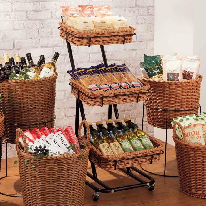 バスケット かご 収納 安い_PP製バスケット付き3段スタンド 角型 ナチュラル 1台_61-798-90-1_5785-906 : 61-798-90-1 : ストア・エキスプレス-業務用 ...