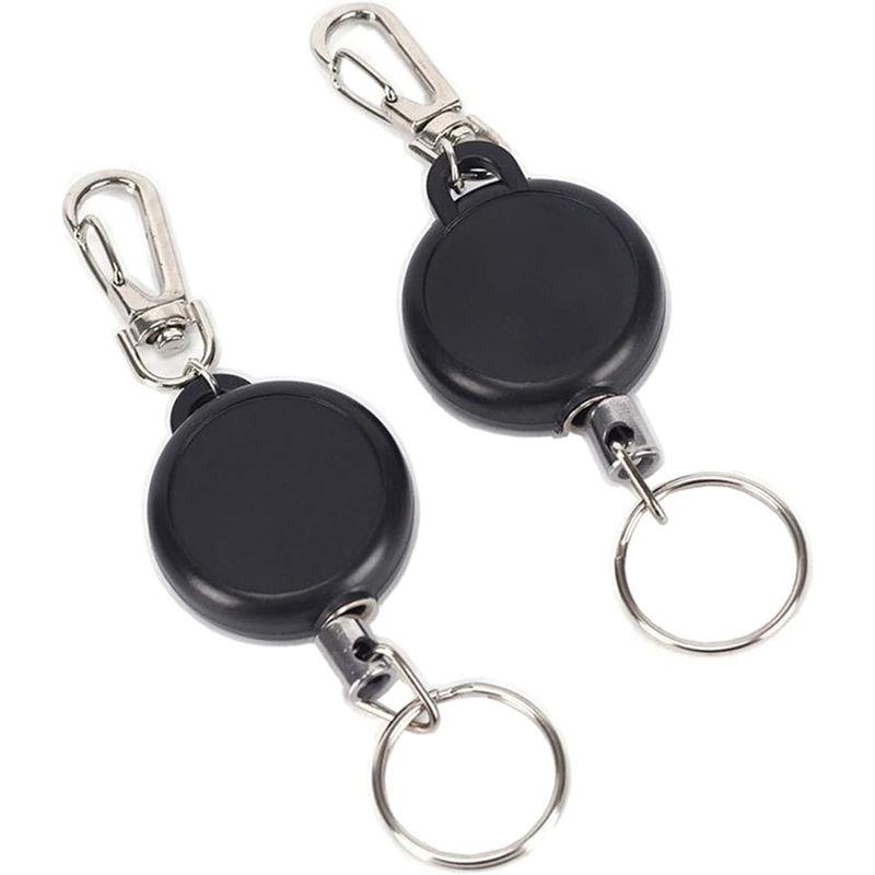 Orirya リールキーホルダー 強力 金属ワイヤー キーチェーン キーリール 金属二重リング カラビナ付 60Cm 伸びる キーリング A : 20230917013053-00837 ...