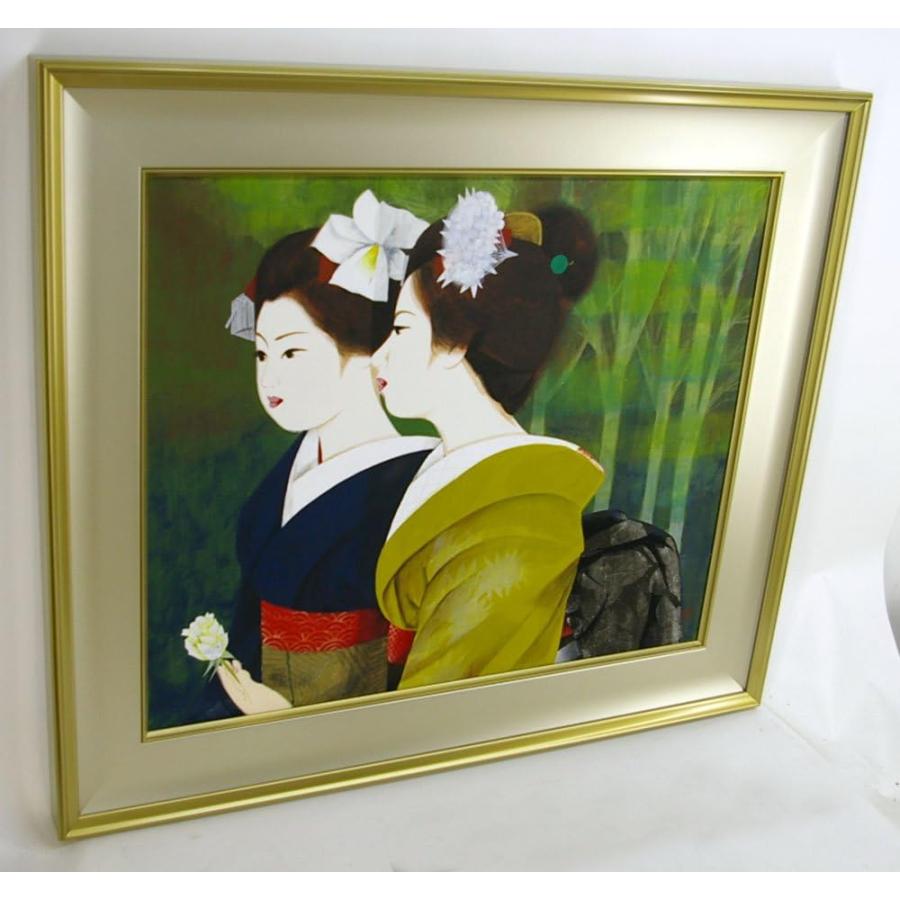 奇跡の存在 入手困難 肉筆 直筆 人物画 F20号 原画 日本画家 清水達三 二人舞妓 日本画 舞妓 額入り 額装付き コレクター サイン入り ...