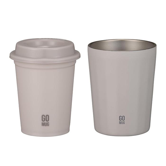 シービージャパン(CB JAPAN)CAFE GOMUG ステンレスマグ 真空断熱 2層構造 300ml + インナーカップ 食洗機対応 250ml グレージュ カップセットS コンビニ ...
