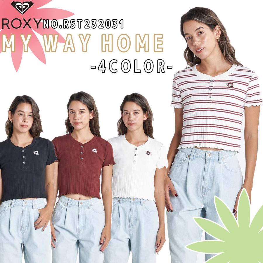 ROXY 23 HS ロキシー Tシャツ MY WAY HOME 半袖 クロップド丈 フリル ボーダー レディース RST232031 日本 ...