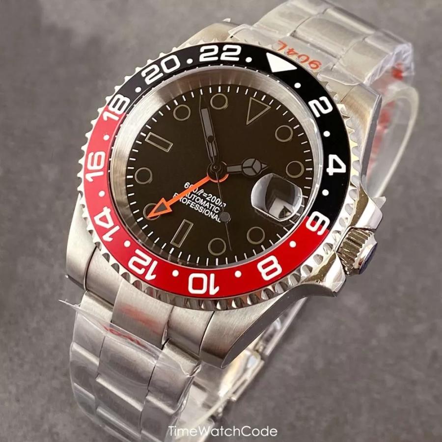 メンズウォッチ 時計 独自 カスタマイズ MOD NH34 GMT サファイア 保証あり 40mm ブラック レッド : STRAP24JP - 通販 - Yahoo!ショッピング
