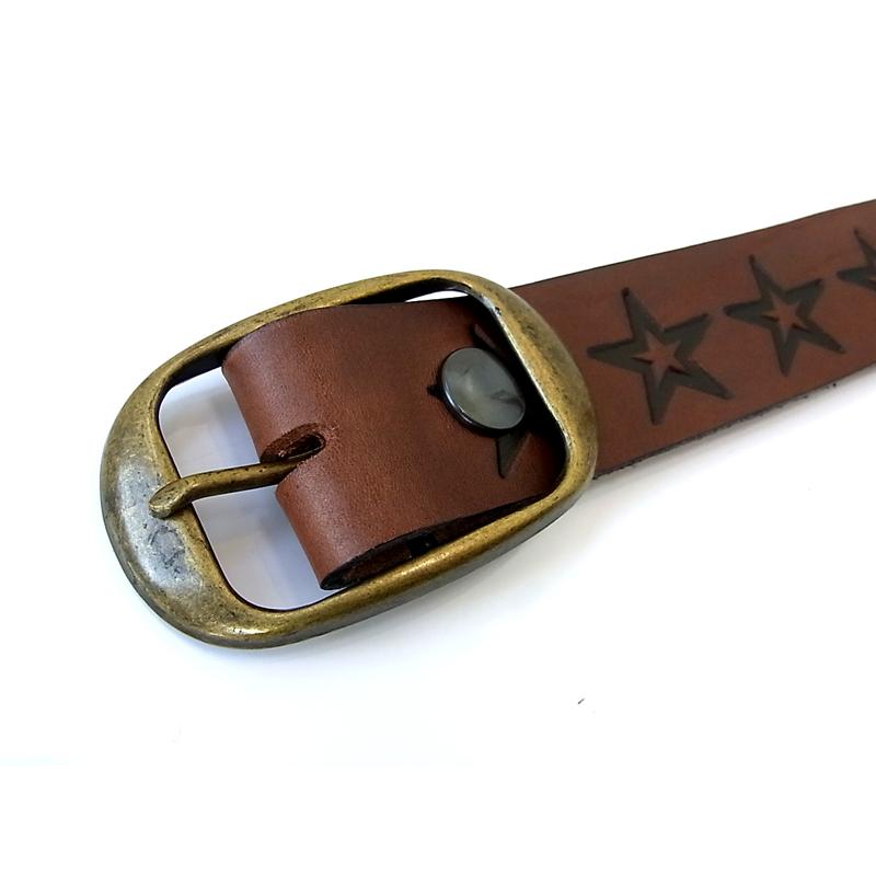 BRACKNEY LEATHER WORKS【ブラックニーレザーワークス】アメリカ製型押 レザーベルトBELT ワンスター柄 ブラウン NO ...