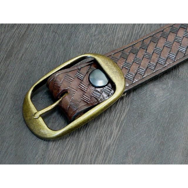 BRACKNEY LEATHER WORKS【ブラックニーレザーワークス】アメリカ製型押 レザーベルトBELT ウーブン柄 ブラウン 5307 ...