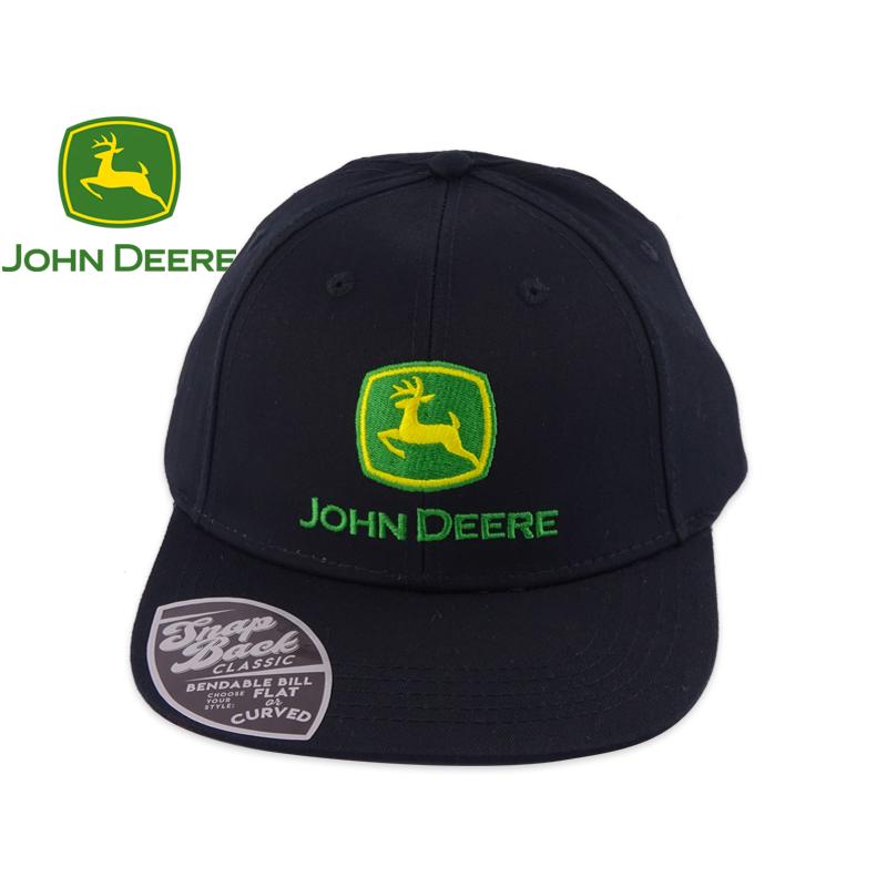 ☆JOHN DEERE【ジョンディア】FlatBill Twill Embroidery CAP BLACK ロゴキャップ ブラック ...