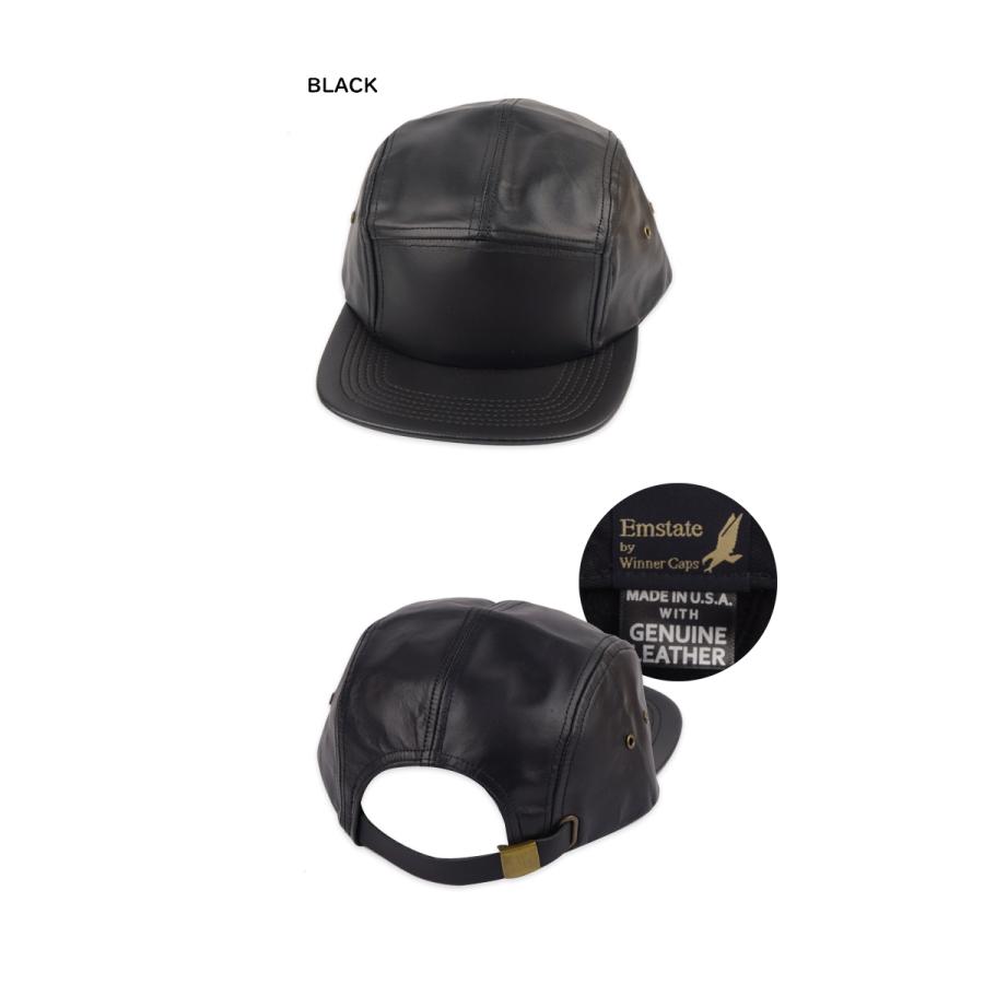EMSTATE by WINNER CAP ウィナーキャップ COWHIDE LEATHER 5PANEL CAMPCAP BLACK カウ ...