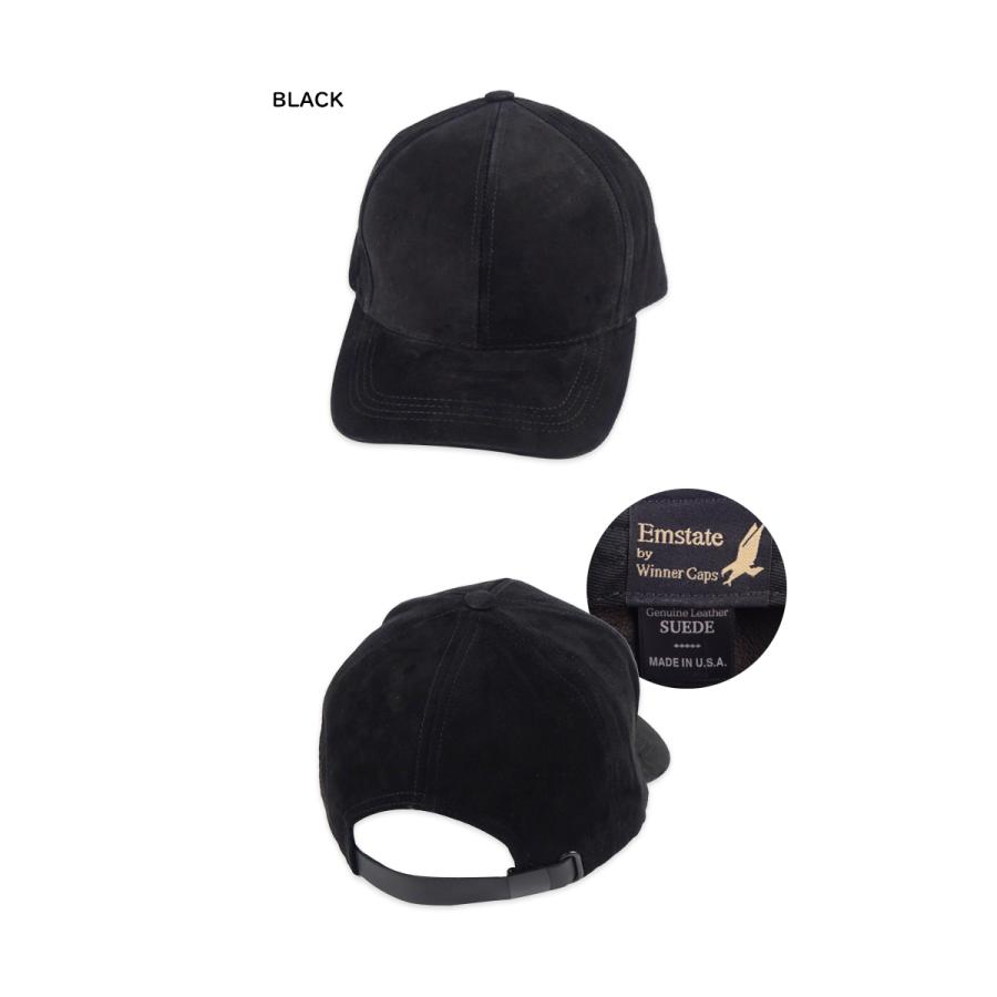 EMSTATE by WINNER CAP ウィナーキャップ SUEDE LEATHER BASEBALL BLACK スエードレザーキャップ ...