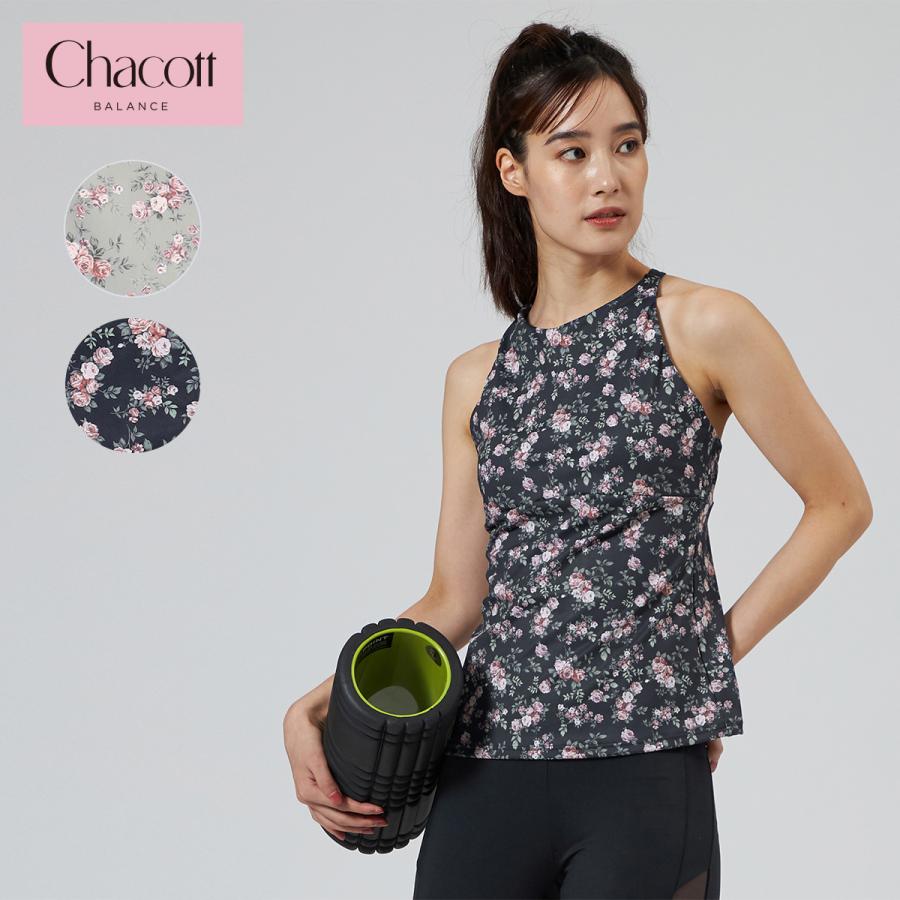 Chacott BALANCE チャコット ヨガウェア トップス プチローズプリントトップ 256200-1002-43 2024AW 秋冬 ノースリーブ スポーツウエア カップ付き 吸水速乾 ...