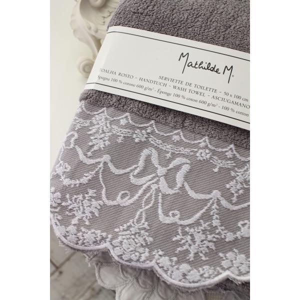 フェイスタオル タオル マチルドエム フランス グレー リボン柄(604）50×100 綿 大きめ マチルドM Mathilde M. シャビーシック アンティーク風 輸入 可愛い お ...