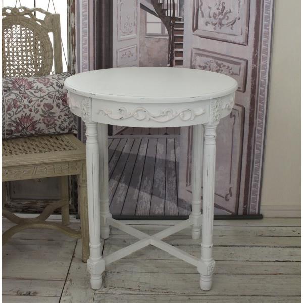 おしゃれ テーブル ラウンドテーブル ホワイト コーヒーテーブル (745) マチルドエム フランス 可愛い 木製 アンティーク風 ティーテーブル マチルドM Mathilde : STYLE ...