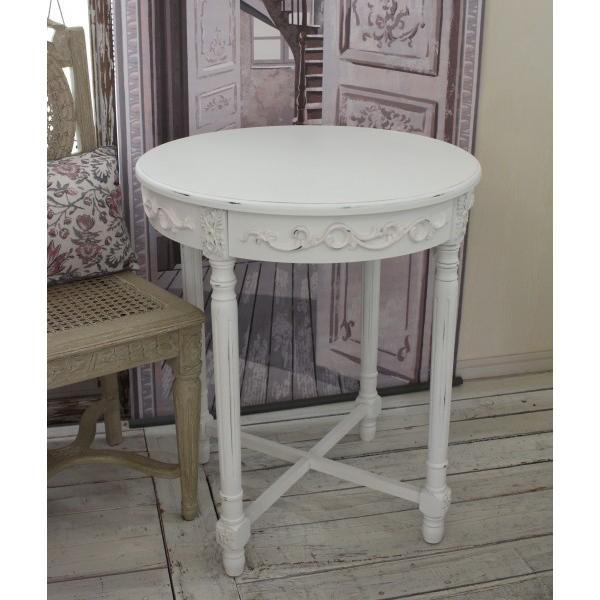 アンティーク風 ラウンドテーブル ホワイト (745) マチルドエム フランス コーヒーテーブル 可愛い 木製 マチルドM Mathilde M. シャビーシック 布張り アンティ :mm ...