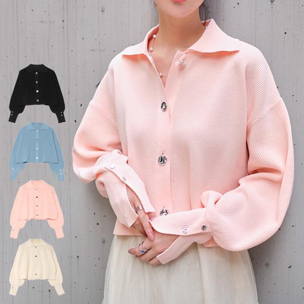 STYLEBLOCK ニットカーディガン カーディガン 襟付き 無地 長袖 トップス レディース : STYLEBLOCK(スタイルブロック ...