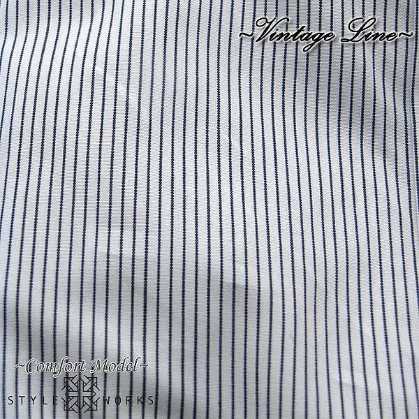 STYLE WORKS ワイシャツ| 長袖ドレスシャツ コンフォート 綿100% Vintage Line GIZA88 セミワイド 濃紺ピン ...