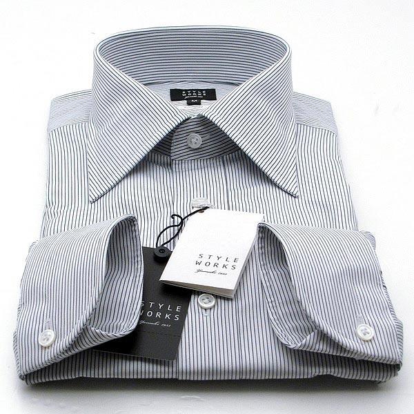 STYLE WORKS ワイシャツ| 長袖ドレスシャツ コンフォート 綿100% Vintage Line GIZA88 セミワイド 濃紺ピン ...