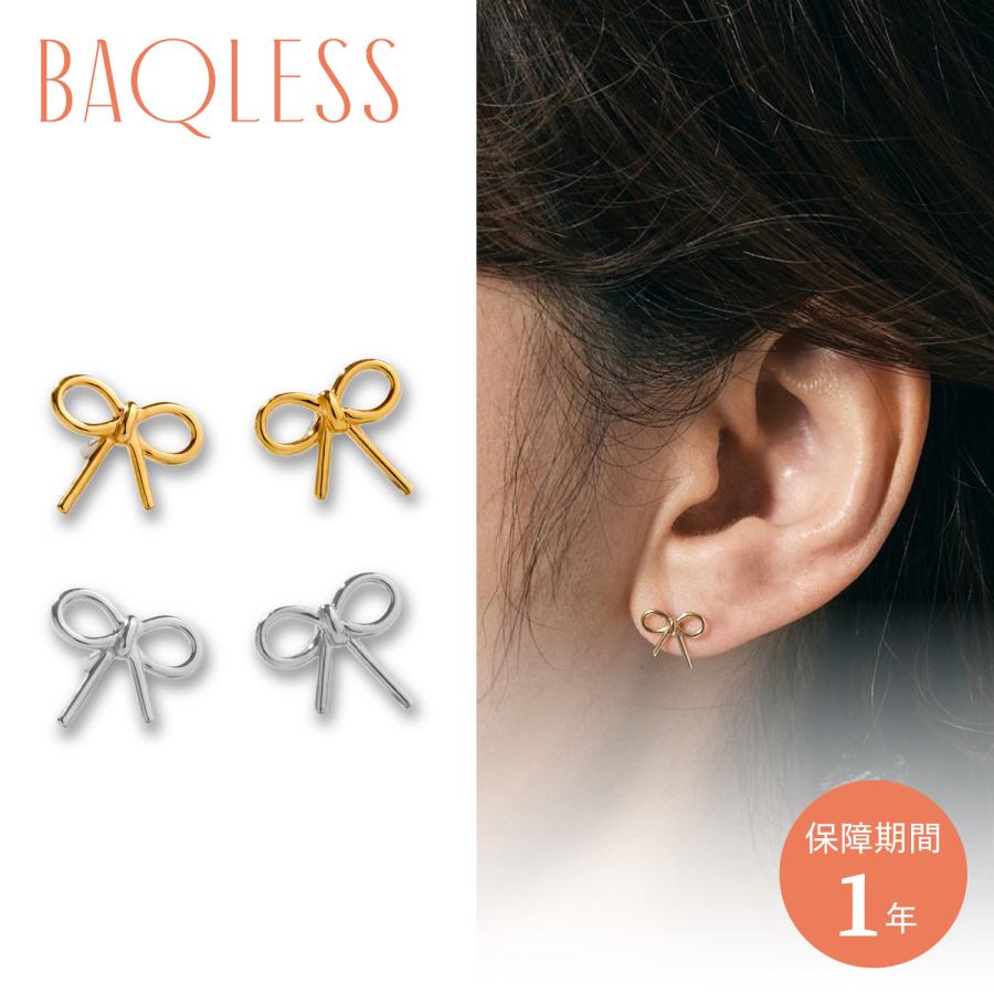 BAQLESS（バックレス） ピアス レディース 金属アレルギー対応 つけっぱなし キャッチなし シルバー925 AM-BOW サージカル ...