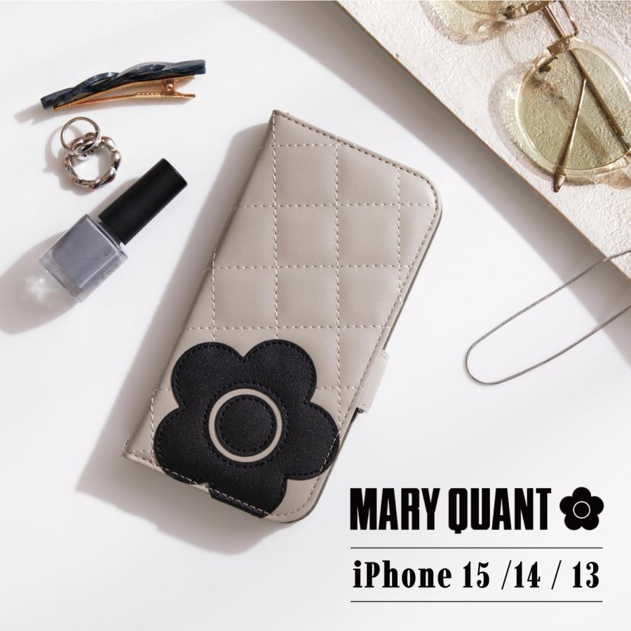 MARY QUANT マリークヮント iPhone 15 14 13 スマホケース 携帯 レディース スタンド PU QUILT LEATHER BOOK TYPE CASE : シュガー ...