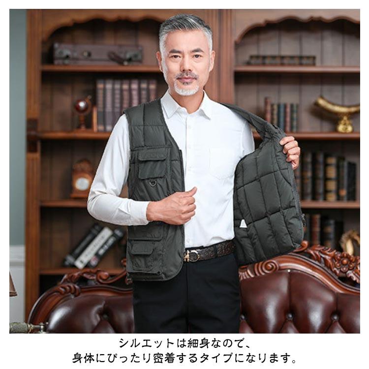 インナーベスト メンズ 中綿ベスト 軽量 Vネック 防寒 ジャケット 男性用 アウター 冬 秋 暖かい あったか 保温 ノースリーブ 大きい ...