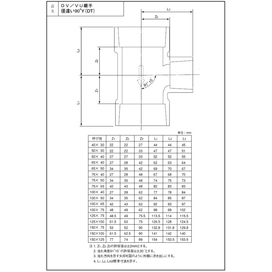 DV継手,DV違い90度Y-DT,違いチーズ(呼び65A×50A)排水専用,硬質塩化ビニール排水継手,VP管用,DV-DT65×50 : dv-dt-65-50 : 水道屋さん - 通販 ...