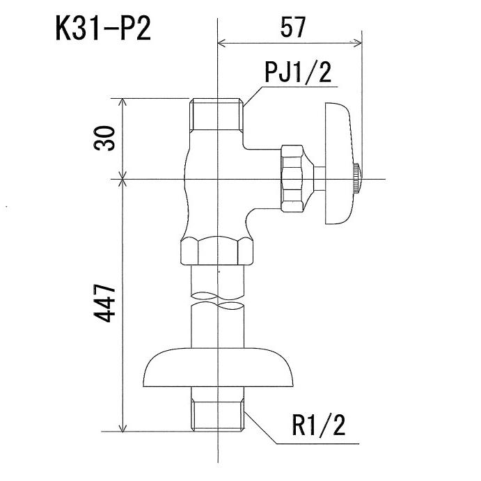 KVK,K31-P2,ストレート型止水栓,呼び13mm(ハンドル式,給水管長さ420mm,銅パイプ/ナットなし) : 水道屋さん - 通販 - Yahoo!ショッピング