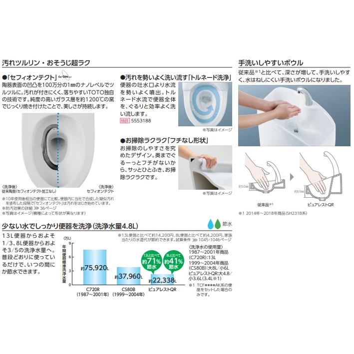 ピュアレスト TOTO ピュアレストQR便器 CS232B+SH233BA 床排水・排水芯200ミリ （手洗付・便座なし） : スイスイマート ...