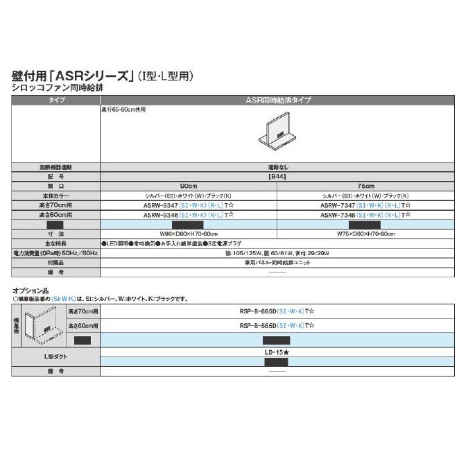 ASRW-7346K(R・L)T レンジフード ASRシリーズ シエラS リクシル ShieraS 正規品保証 : すまこれ - 通販 ...