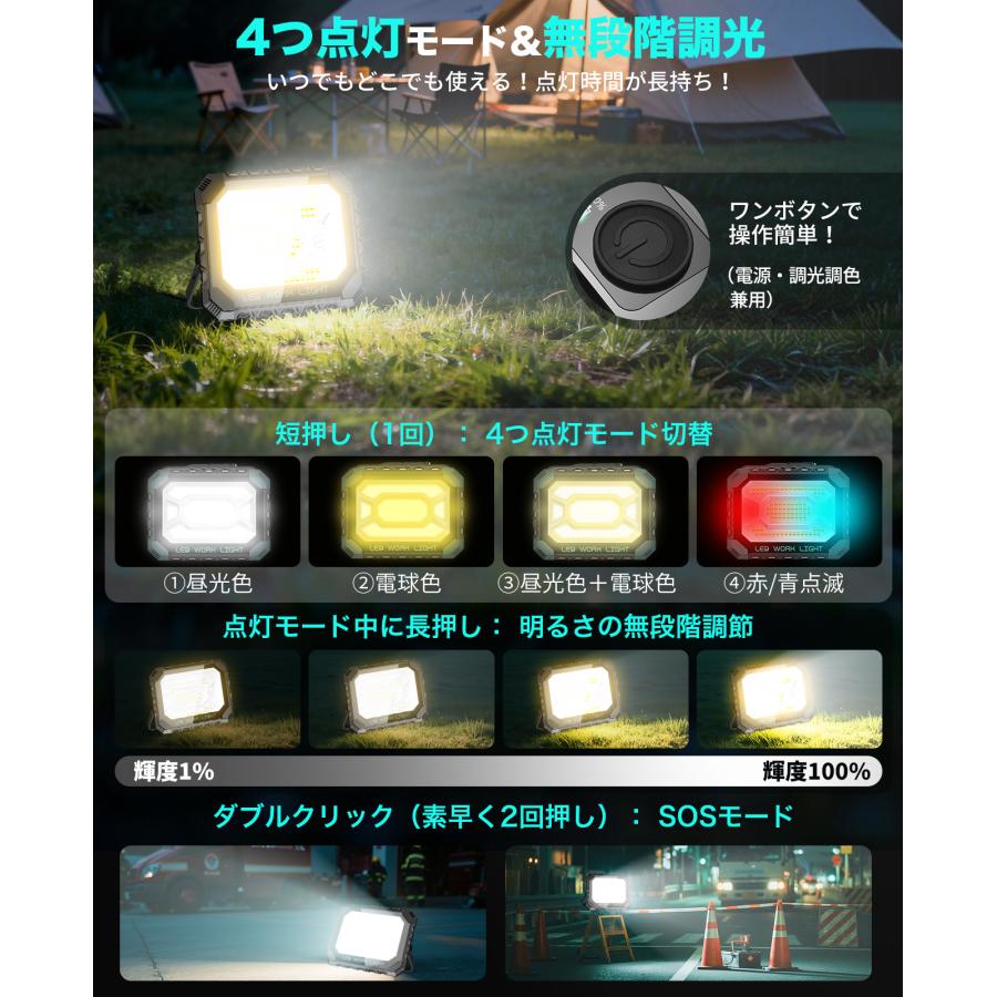 【2025進化モデル】投光器 充電式led 200W/16000lm 作業灯 200W 屋外 超高輝 16000mAH容量 ワークライト 防水 ...