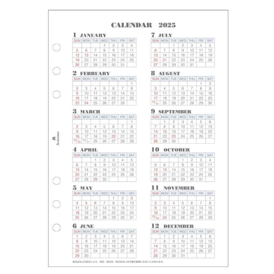 2026年度 ASHFORD A5 ダイアリー リフィル 0472-026 週間ダイアリー (レフト式) 旧0463システム手帳 日付入り アシュフォード : サンフェロー - 通販 ...