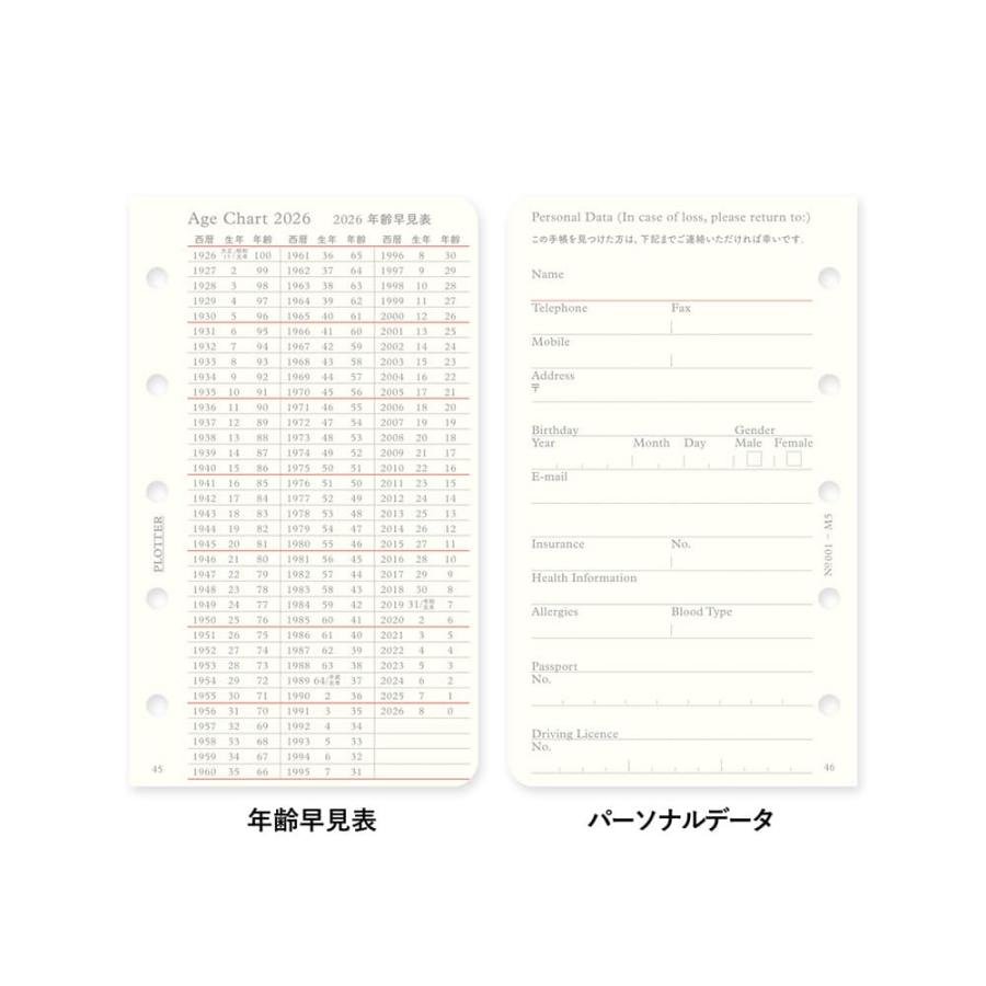 2026年度 PLOTTER 月間ブロック ミニ5サイズ 日付入りリフィル PLT0001-M5 77718172 プロッター KNOX ノックス デザインフィル 手帳 シンプル 12月始まり ...