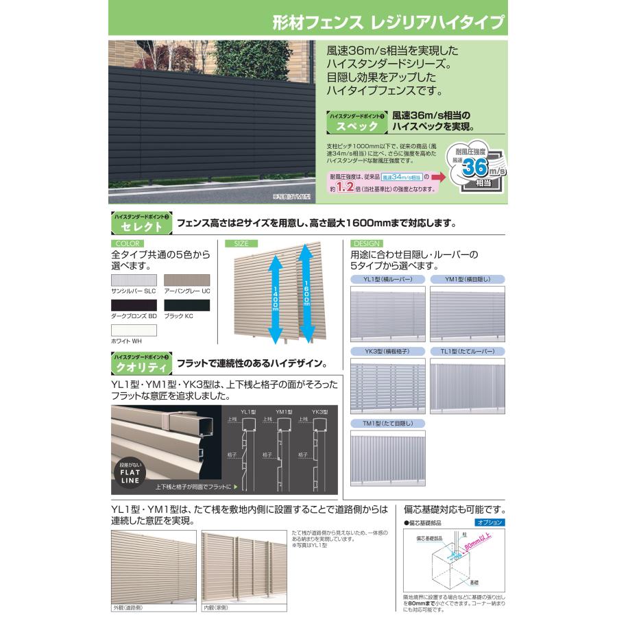 形材フェンス レジリア ハイタイプ TL1型 (たてルーバー) フリー支柱タイプ H1600 呼称：2016 フェンス本体(1枚)のみ CEF-YM1-2016 三協アルミ : サンガーデン ...