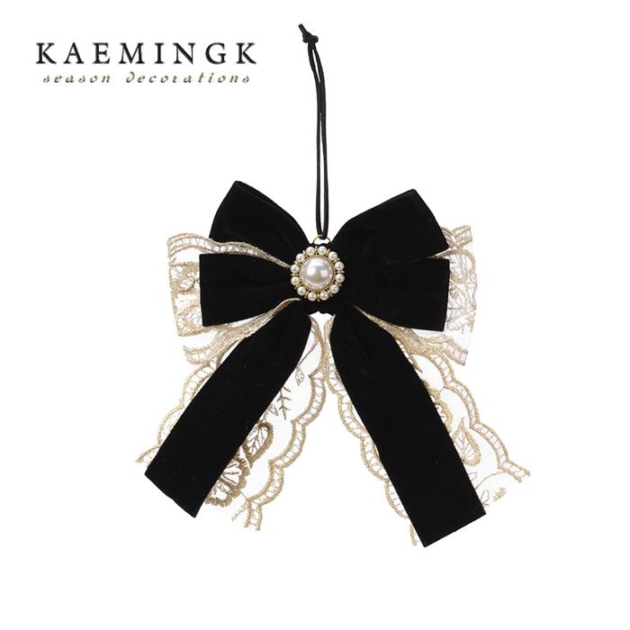 クリスマスツリー オーナメント 飾り 北欧 KAEMINGK (カイミング) クリップオーナメント ベルベットリボン ベルベットレースリボン ブラック (740340) : サングッド ...