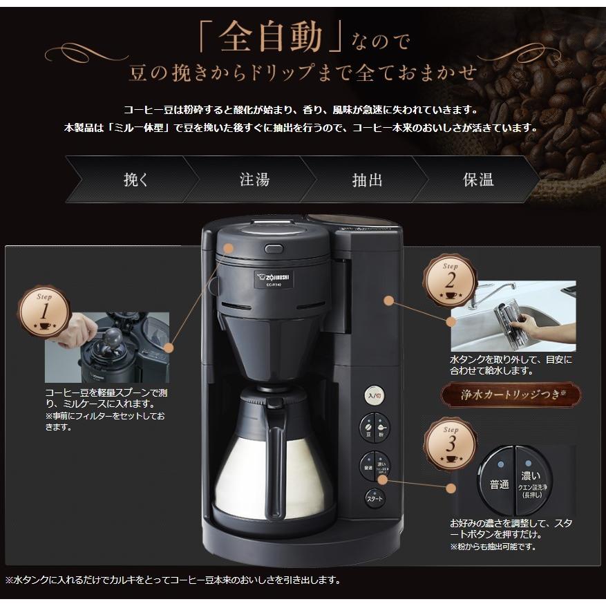 象印 全自動コーヒーメーカー 珈琲通 珈琲カップ1〜4カップ EC-RT40-BA ブラック 家庭用 ミル一体型 粗挽き 中細挽き 丸洗いOK ZOJIRUSHI : SUNNET - 通販 ...